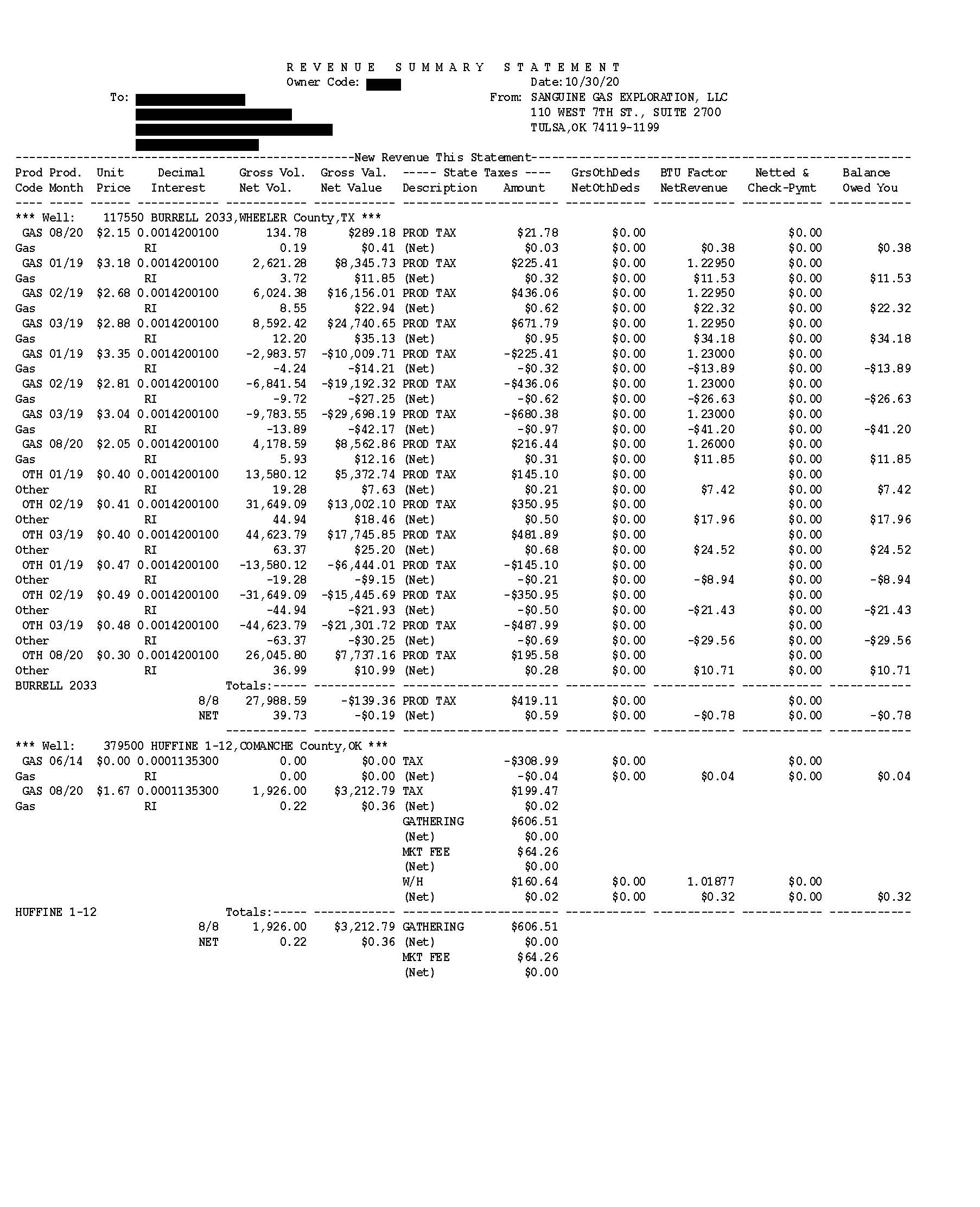 Oil and Gas Revenue Statement Processing